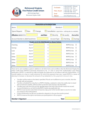 Fillable Online firepolicecu Transfer Authorization Form - Richmond VA Fire Police CU Fax Email ...
