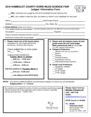 Fillable Online 2016 Judges' Information Form - the Rising Stars! Fax ...