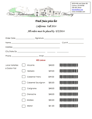 Fillable Online Fresh Juice price list - Vino Fabbricanti Fax Email ...