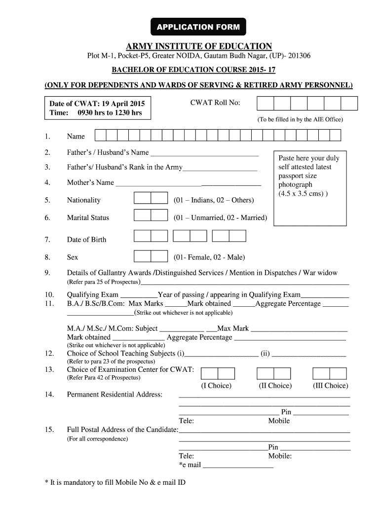 Fillable Online aie ac ARMY INSTITUTE OF EDUCATION - baiebbacbbinb ...