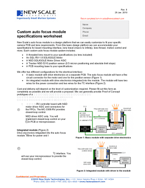 Fillable Online Custom auto focus module specifications worksheet Fax ...