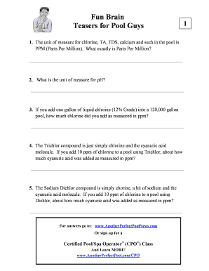 Fillable Online Fun Brain Teasers for Pool Guys 1 - Another Perfect ...