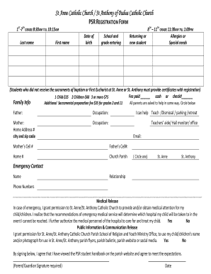 Fillable Online stannestanthony PSR Registration Form - St. Anne & St ...