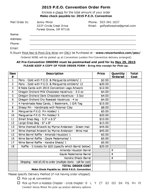 Fillable Online 2015 PEO Convention Order Form Fax Email Print - pdfFiller