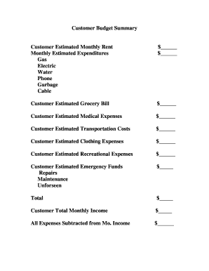 Fillable Online Customer Budget Summary Fax Email Print - pdfFiller