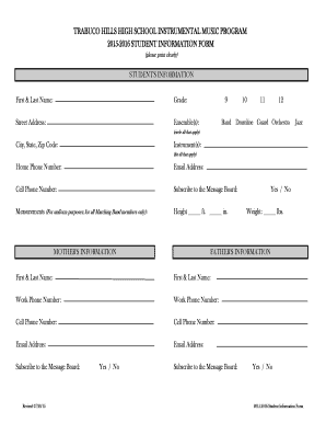 Fillable Online 2015-2016 Student Information Form.xlsx Fax Email Print - pdfFiller