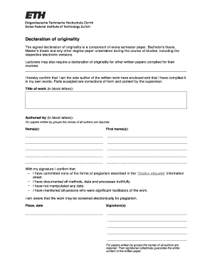 Eth Declaration Of Originality - Fill Online, Printable, Fillable ...