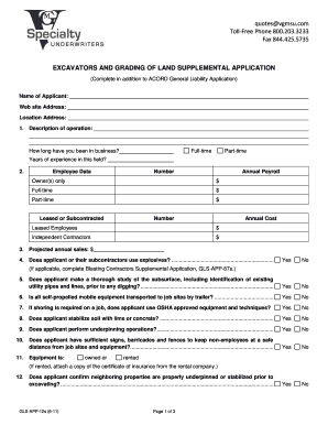 Fillable Online Excavators and Grading of Land Supplemental Application ...