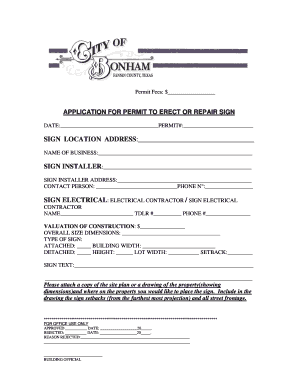 Fillable Online cityofbonham Permit Fees $ Fax Email Print - pdfFiller