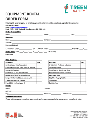 Fillable Online EQUIPMENT RENTAL ORDER FORM - Treen Safety Fax Email ...