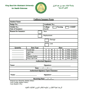 Fillable Online coshp ksau-hs edu Uniform Issuance Form - King Saud bin ...