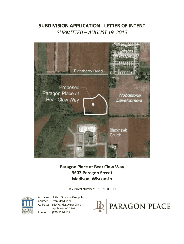 Fillable Online SUBDIVISION APPLICATION - LETTER OF INTENT Fax Email ...