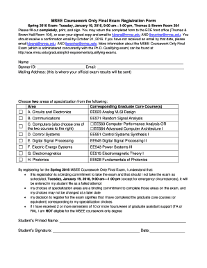 Fillable Online ece nmsu MSEE Coursework Only Final Exam Registration ...