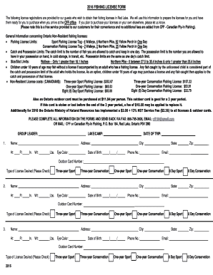 Fillable Online 2016 FISHING LICENSE FORM - Canadian Fly-In Fishing Fax ...