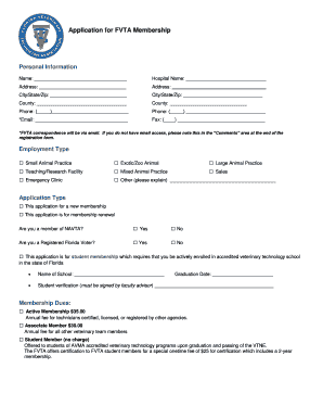 Fillable Online Application for FVTA Membership Fax Email Print - pdfFiller