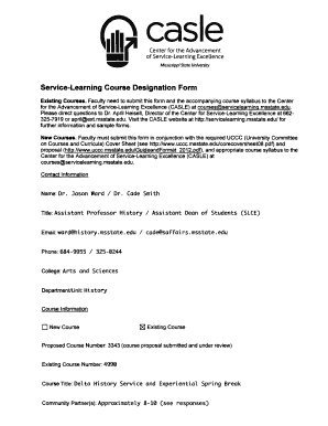 Fillable Online servicelearning msstate Service-Learning Course Designation Form ...