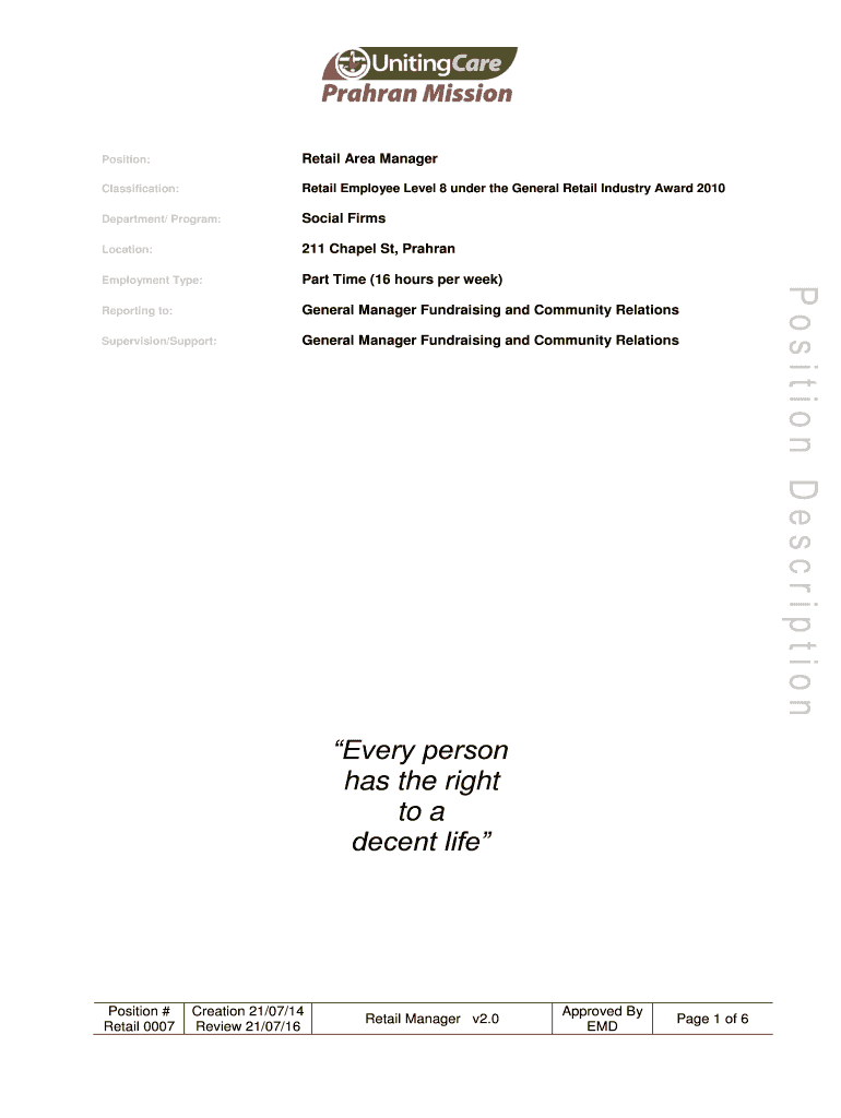 Fillable Online prahranmission org Position Retail Area Manager ...