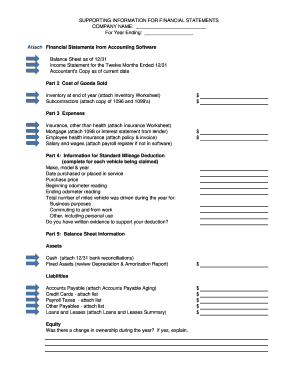Fillable Online SUPPORTING INFORMATION FOR FINANCIAL STATEMENTS Fax ...