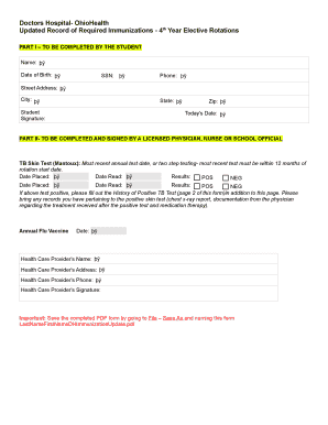 Fillable Online DH Immunization bFormb - OhioHealth Fax Email Print - pdfFiller