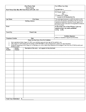 Fillable Online 2014 Entry Form - Port Perry Fair Fax Email Print ...