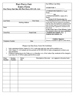 Fillable Online Port Perry Fair For Office Use Only Entry Form Fax ...