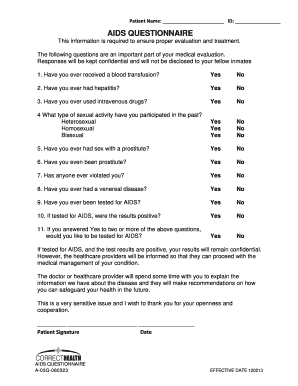 Fillable Online correcthealth AIDS QUESTIONNAIRE - correcthealth Fax ...
