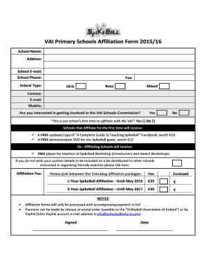 Fillable Online VAI Primary Schools Affiliation Form 201516 Fax Email ...