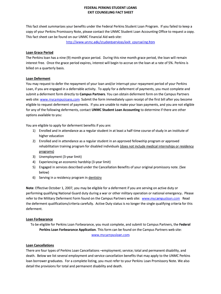Fillable Online EXIT COUNSELING FACT SHEET Fax Email Print - pdfFiller