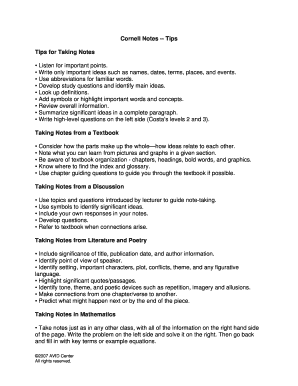 Fillable Online Cornell Notes -- Tips Fax Email Print - pdfFiller
