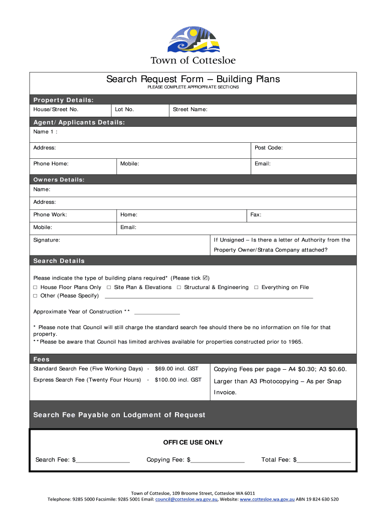Fillable Online Search Request Form - Building Plans 2 Fax Email Print ...