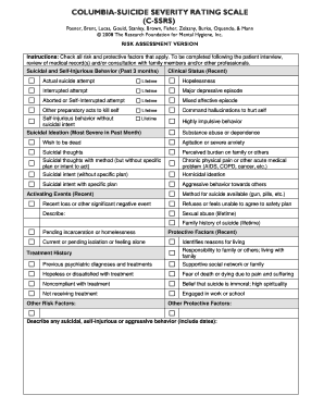 Fillable Online theconnectprogram COLUMBIASUICIDE SEVERITY RATING SCALE ...
