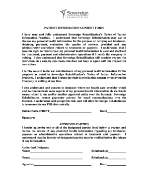 Fillable Online PATIENT INFORMATION CONSENT FORM - Sovereign ...
