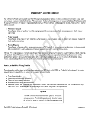 Fillable Online HIPAA SECURITY AND HITECH CHECKLIST Fax Email Print ...