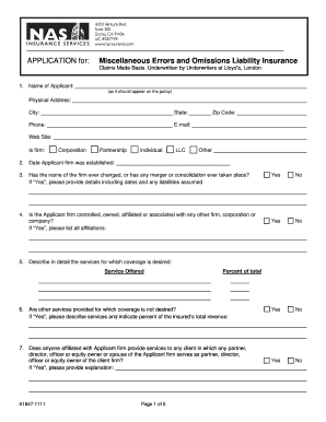 Fillable Online prospectbrokers co NAS Misc E&O Application Form ...