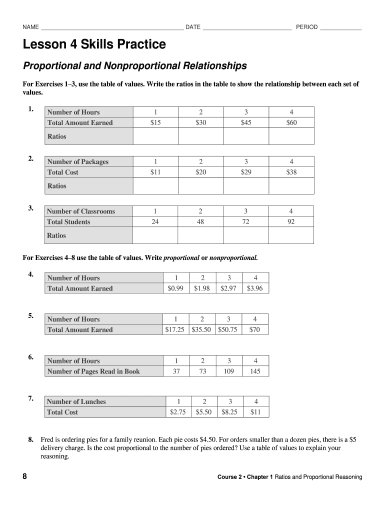 Proportional And Nonproportional Relationships Worksheet Fill Out Proportional And Nonproportional Relationships Worksheet Fill Out