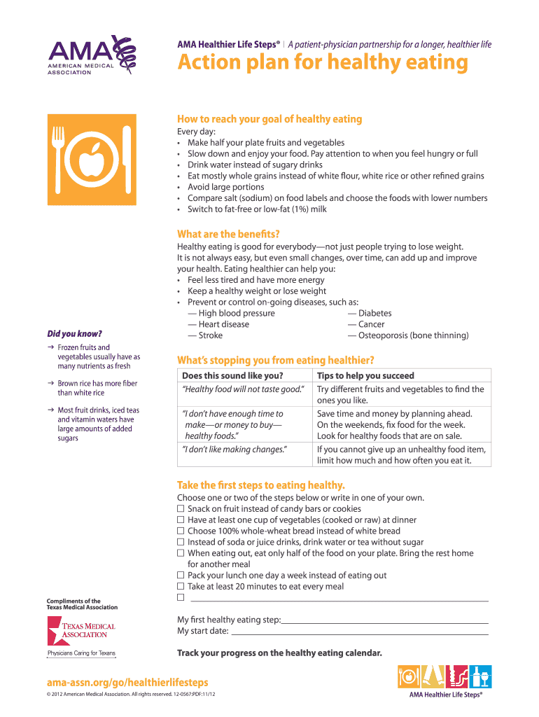 Fillable Online Action plan for healthy eating Healthier Life Steps ...