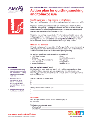 Fillable Online Action plan for quitting smoking and tobacco use Action ...