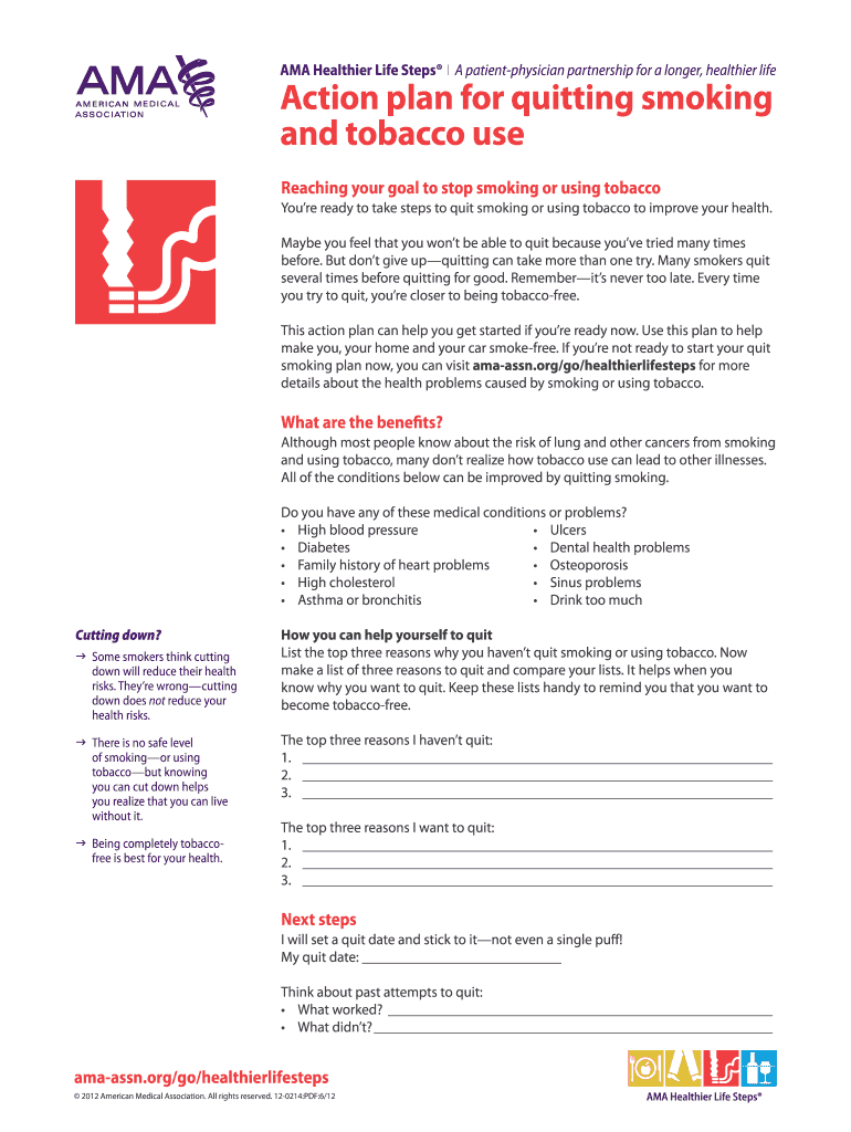 Fillable Online Action plan for quitting smoking and tobacco use Action ...