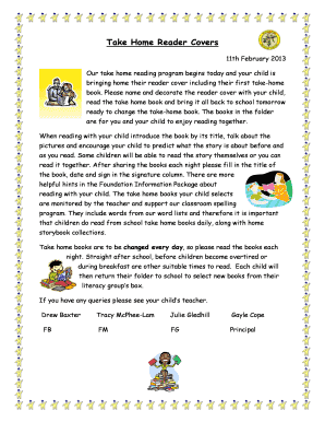 Fillable Online Take Home Reader Covers Fax Email Print - pdfFiller