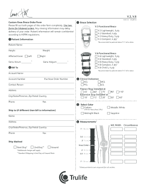 Fillable Online Custom Knee Brace Order Form Brace Selection 3 Use two ...
