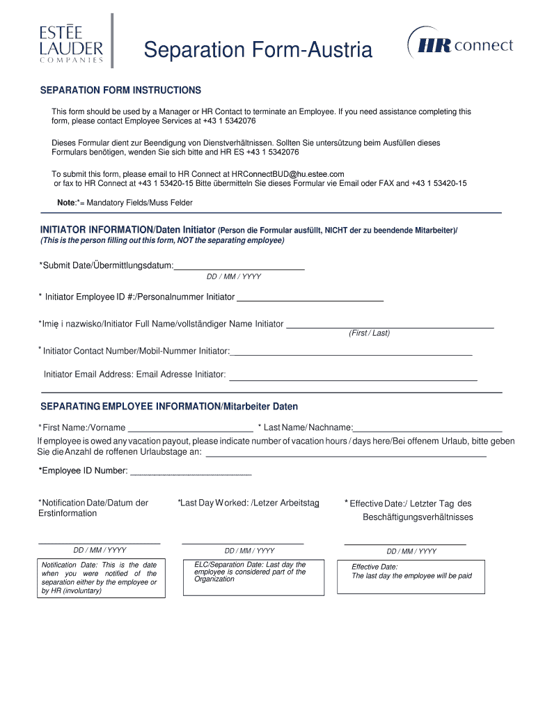 Fillable Online Separation FormAustria Fax Email Print - pdfFiller