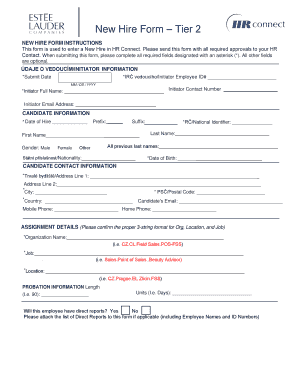 Fillable Online New Hire Form Tier 2 Fax Email Print - pdfFiller