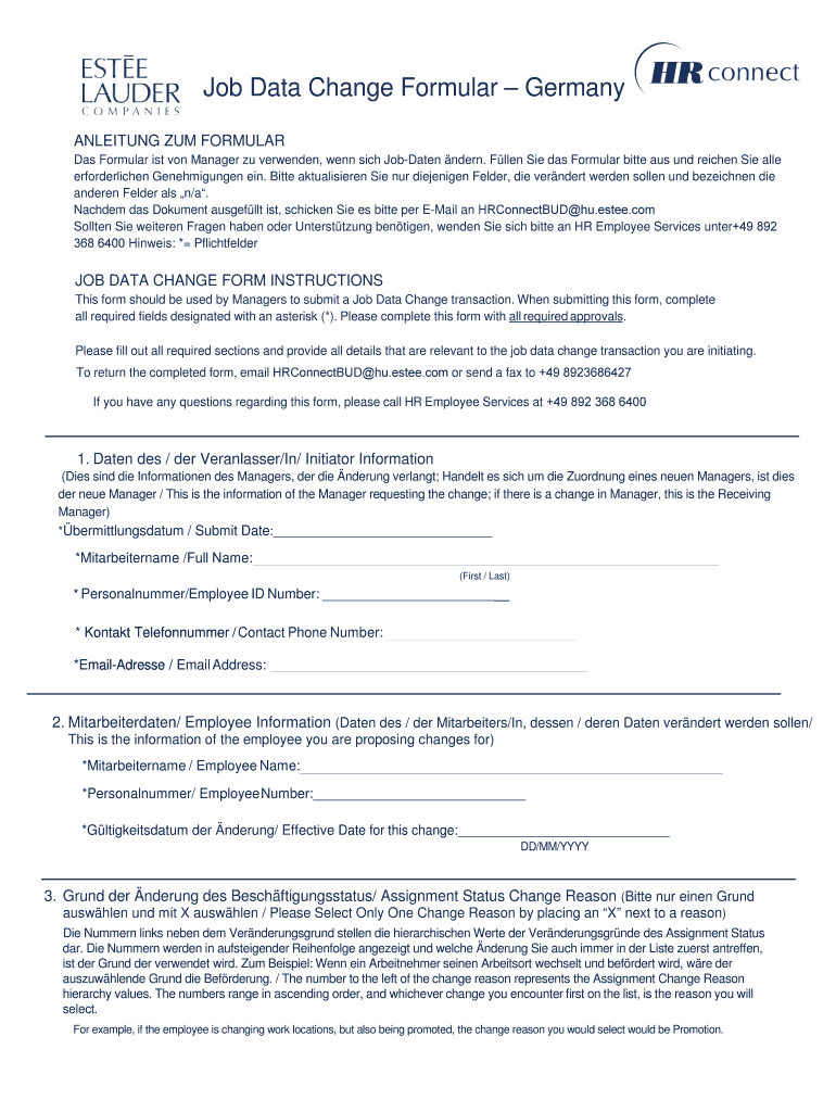 Fillable Online Job Data Change Formular Germany Fax Email Print ...