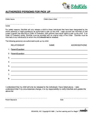Fillable Online Authorized Pick-Up Form Fax Email Print - pdfFiller