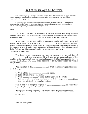 Fillable Online bigcountryemmaus What is an Agape Letter - Big Country ...