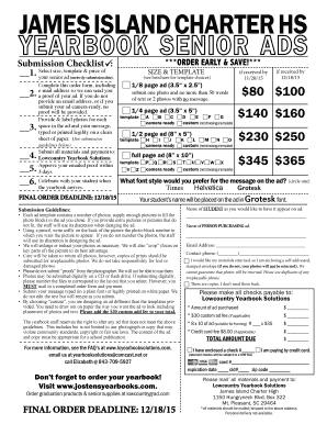 Fillable Online Senior Ad Order Forms for Yearbook - James Island ...