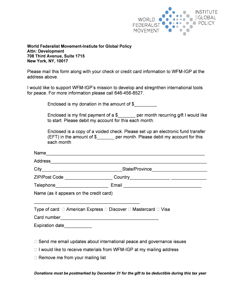 Fillable Online Printable donation form - World Federalist Movement Fax ...