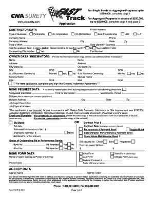 Fillable Online Fast Track Bond Application - Construction Pros Fax ...