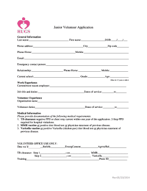 Fillable Online hugslove Junior Volunteer Application - HUGS Fax Email ...