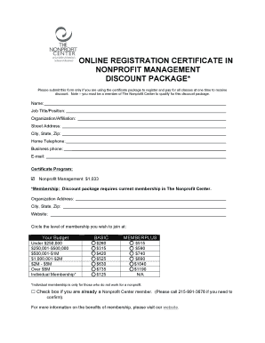 Fillable Online ONLINE REGISTRATION CERTIFICATE IN NONPROFIT MANAGEMENT ...
